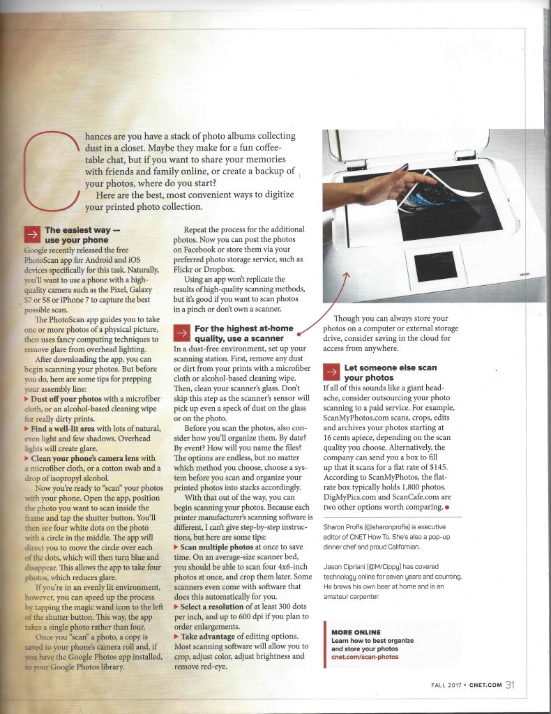 CNET: Scan & Archive Old Printed Photos